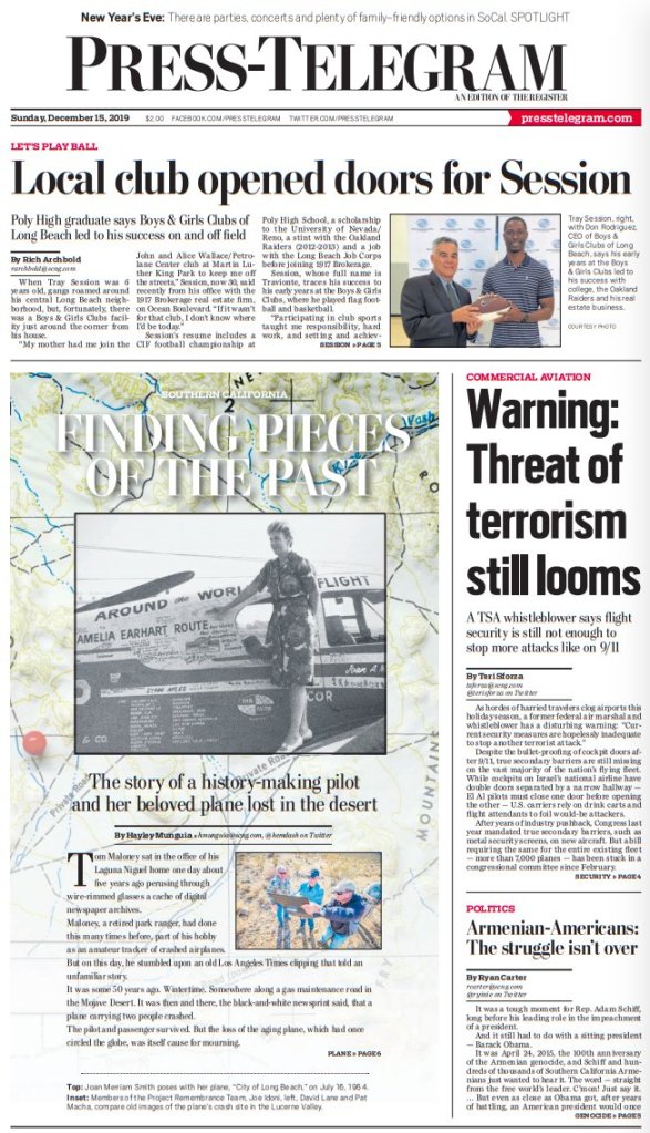 Joan Merriam Smith featured in Long Beach Press Telegram Cover Story ...